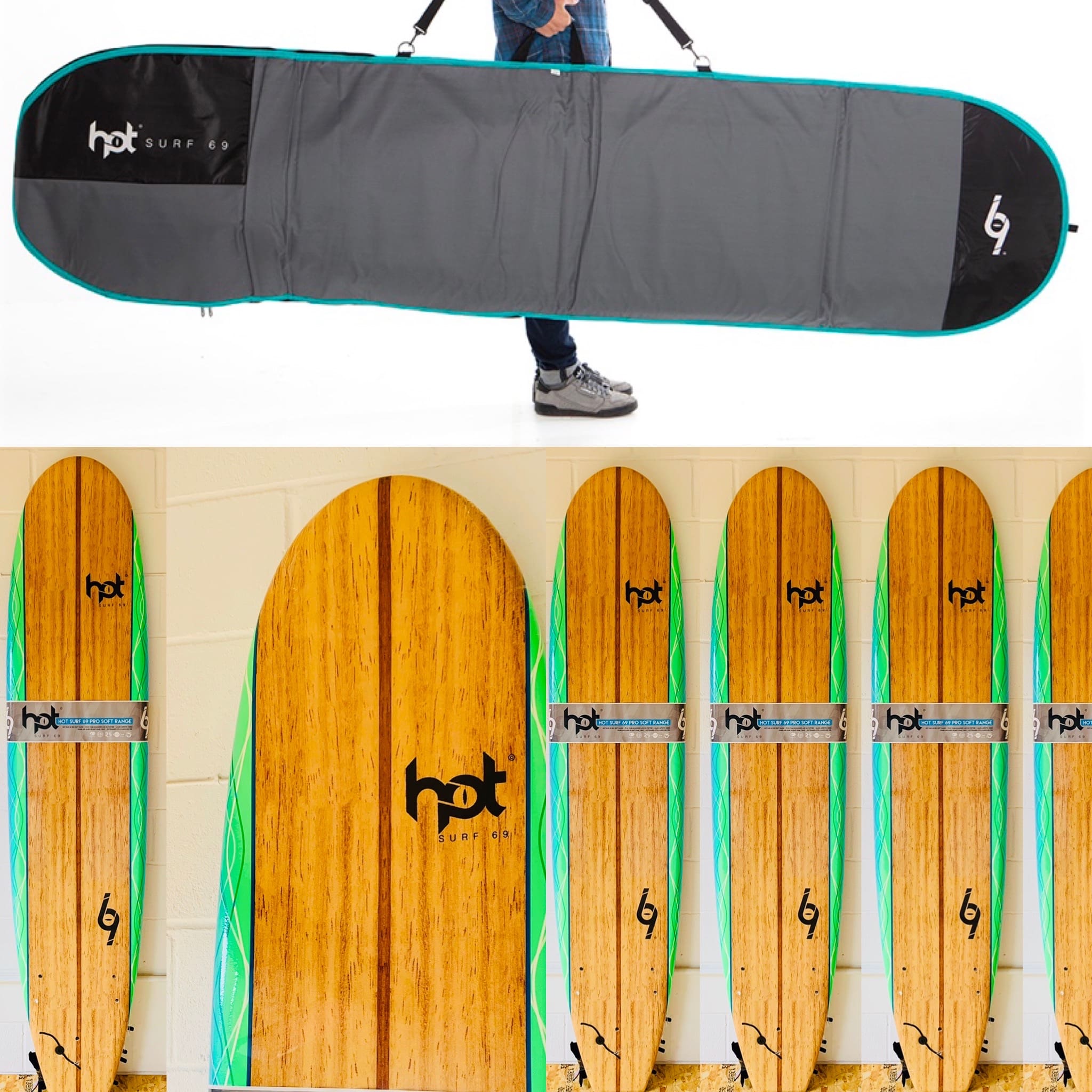 7″0 ft Hot Surf 69 Softboard Beginners Surfboard Package Deal Inc Bag ...