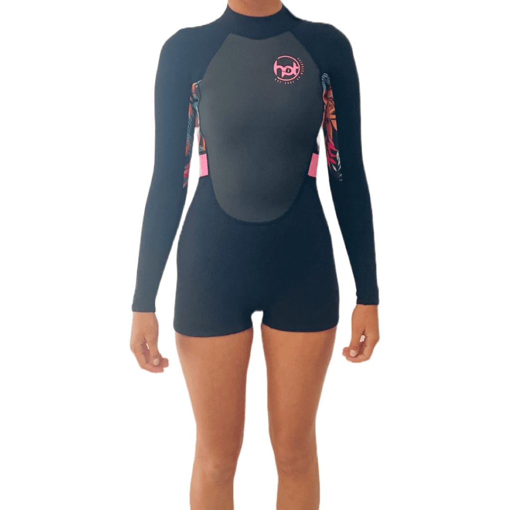 Ladies Spring Wetsuit 2mm Long arm Short Leg Wetsuit - Coral - Hot Surf 69